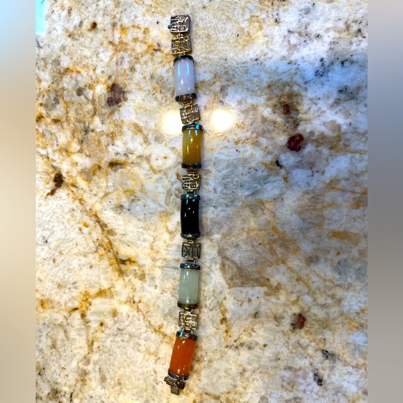 Jewelry | Vtg Sterling Silver Bracelet 925 Chinese Symbols Multi Color ...